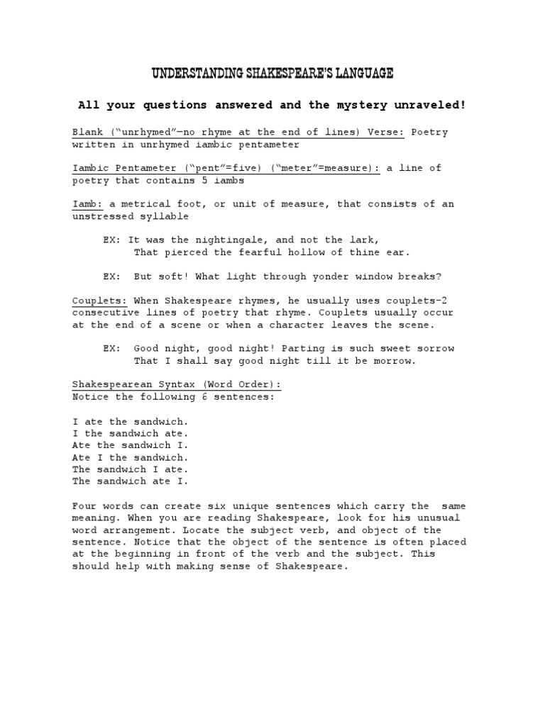 Understanding Shakespeare's Language | PDF | Art | Poetry
