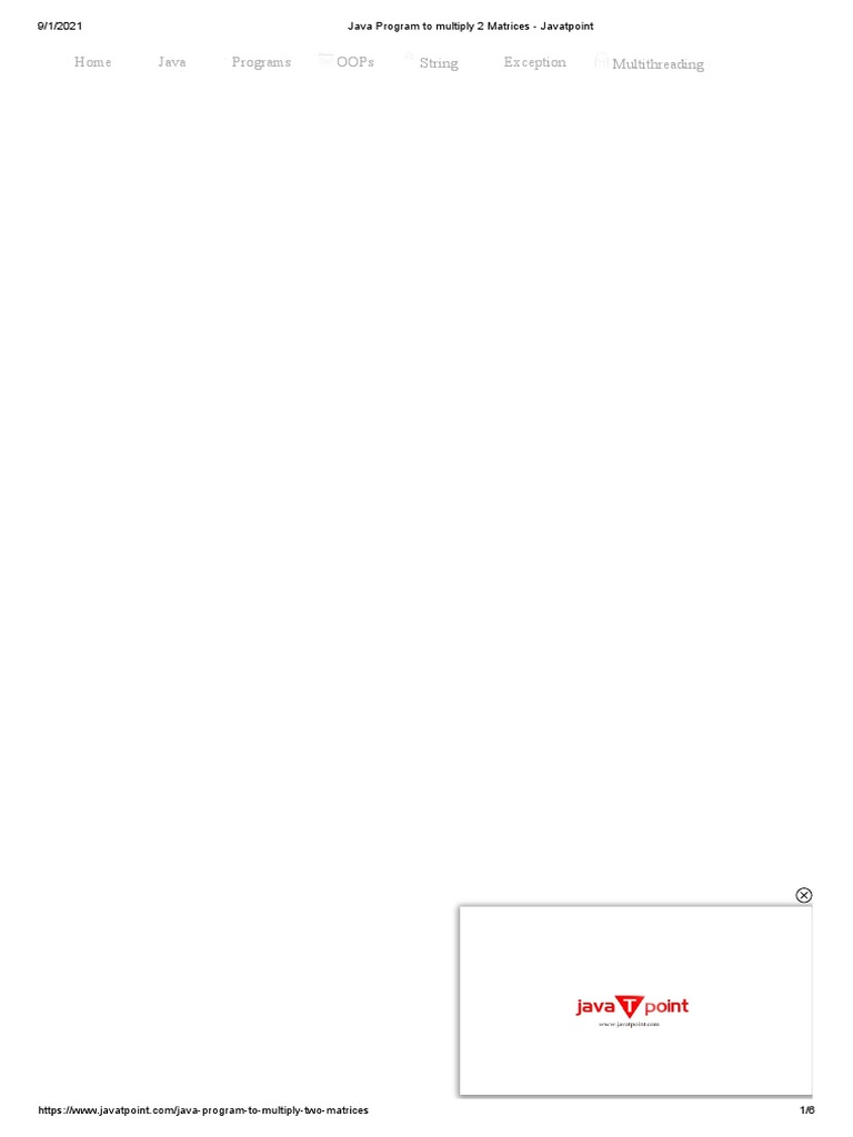Java Program To Multiply 2 Matrices - Javatpoint | PDF | Matrix (Mathematics) | Multiplication