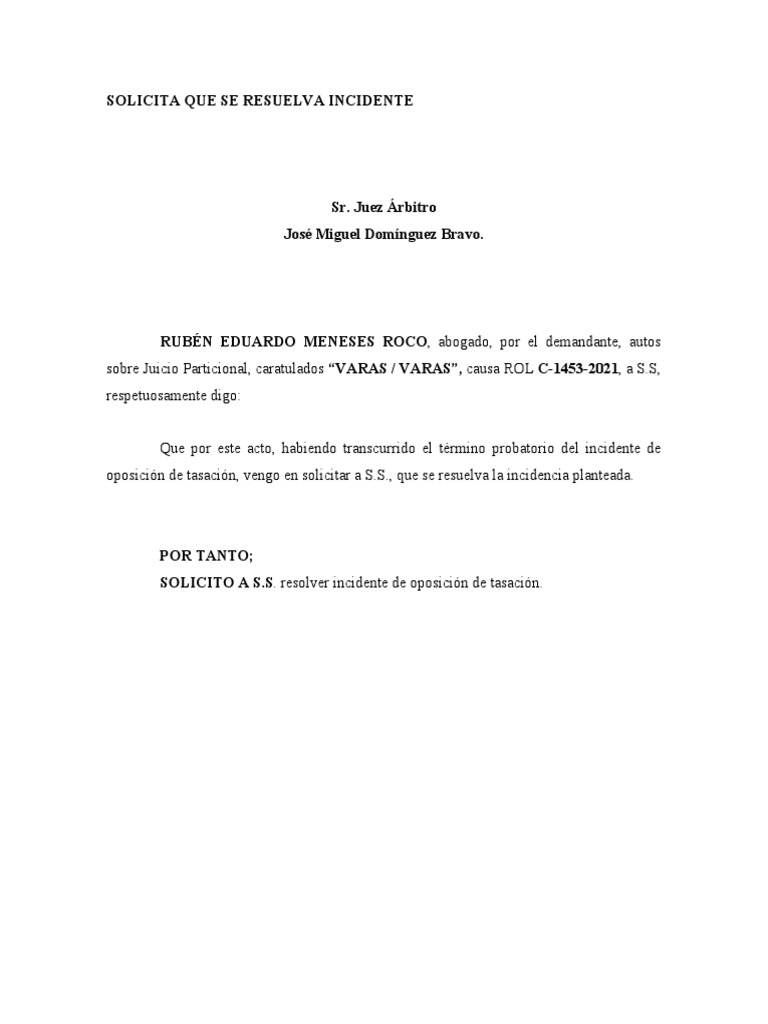 Solicita Que Se Resuelva Incidente | PDF