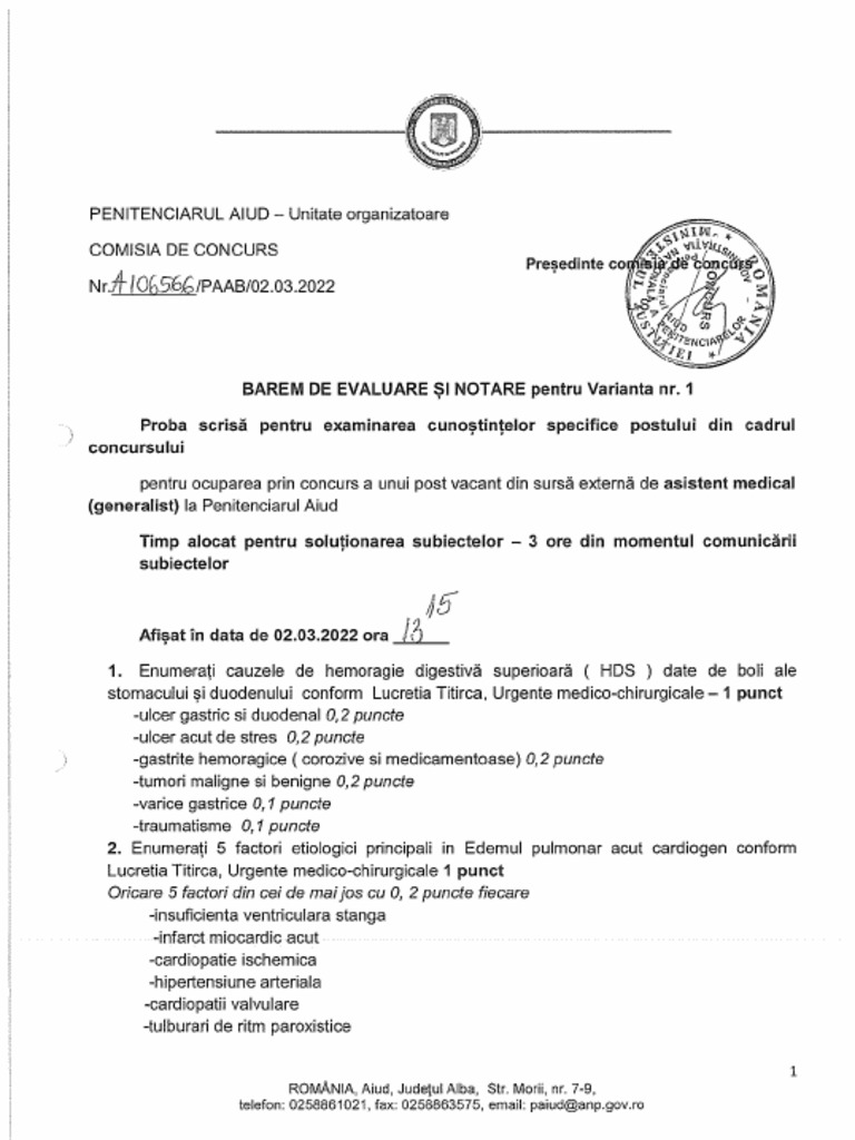 Barem de Corectare Varianta 1 | PDF