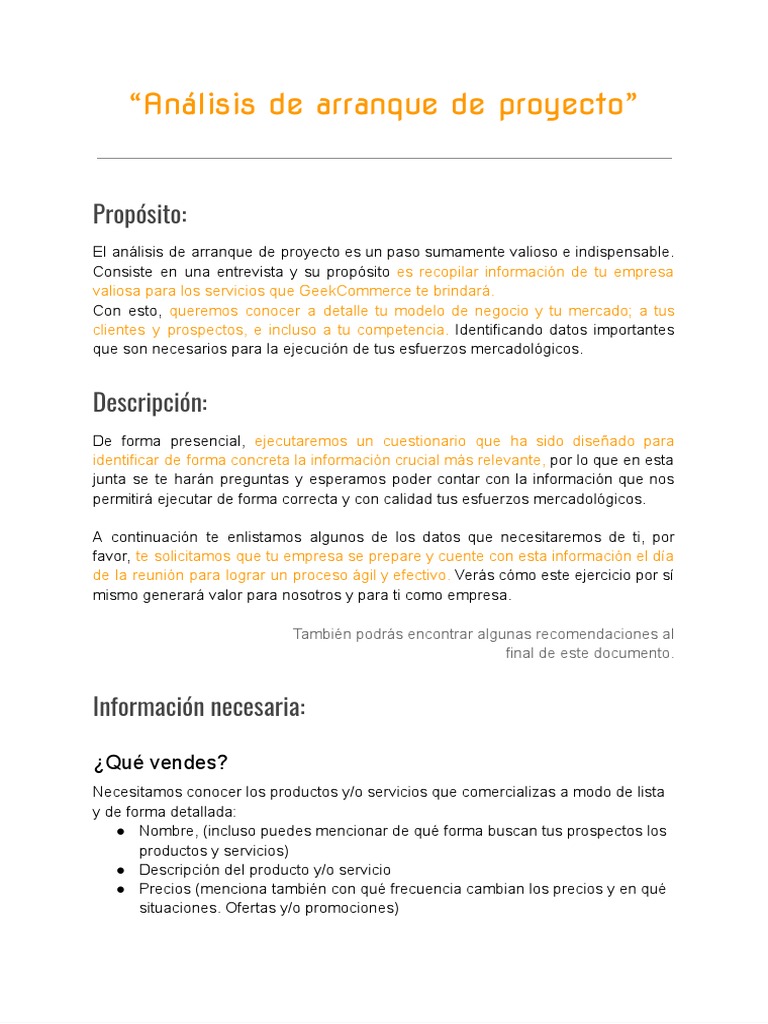 Guia - Análisis de arranque de proyecto | PDF