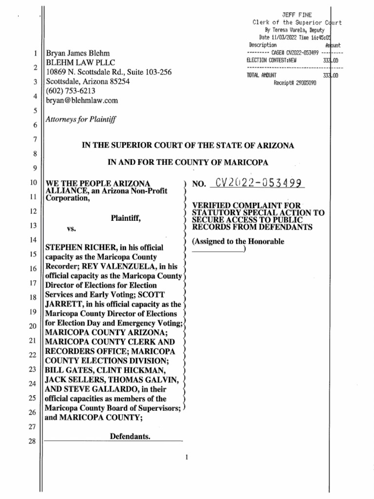 Special Action Complaint - We The People Az Alliance vs. Stephen Richer ...