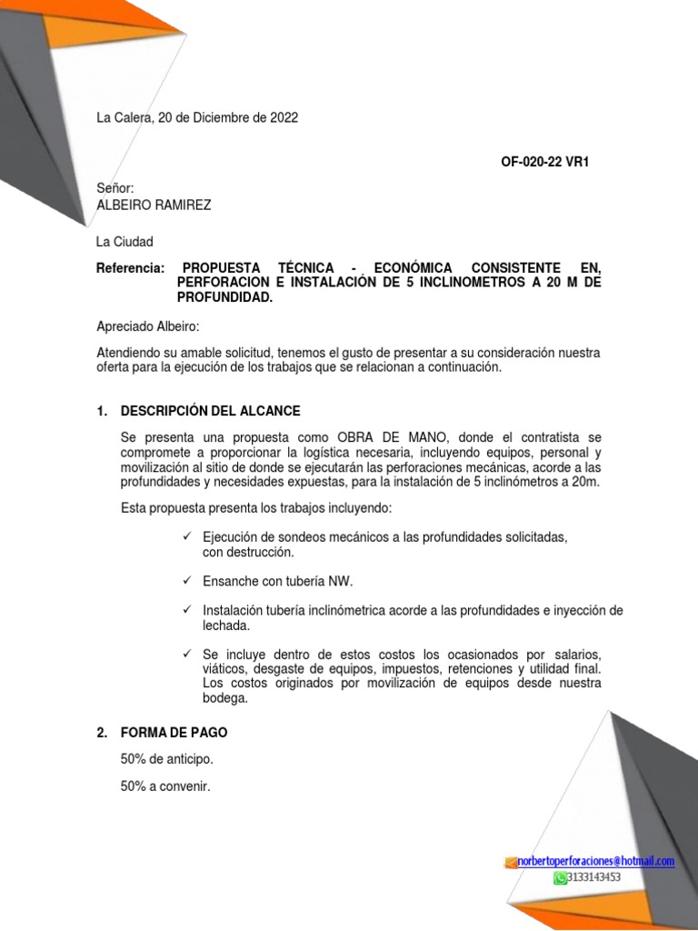 Propuesta Cotizacion Inclinometros 050 Albeiro Ramirez Vr1 | PDF ...