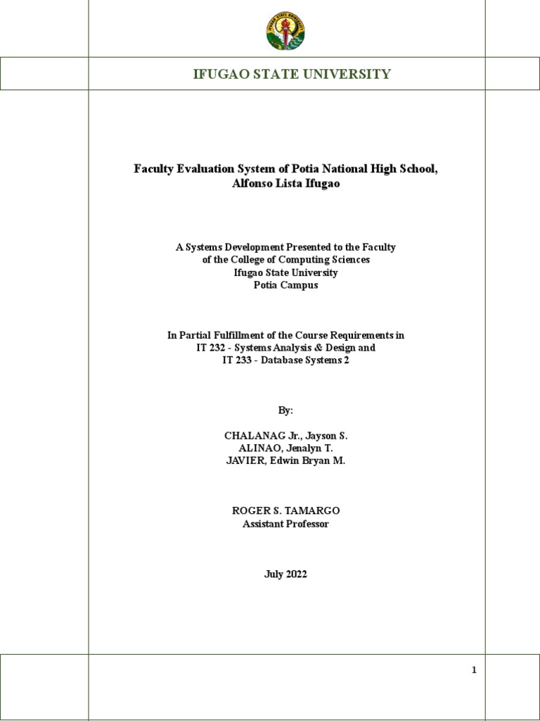Faculty Evaluation System of Potia National High School: A Systems ...