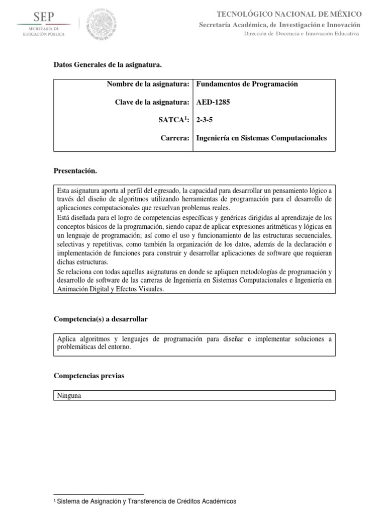 AED-1285-Fundamentos de Programacion | PDF | Programación de computadoras | Lenguaje de programación