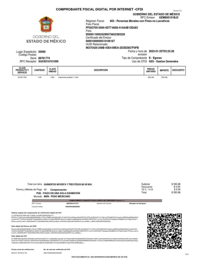 Comprobante Fiscal Digital Por Internet - Cfdi: Régimen Fiscal: RFC ...