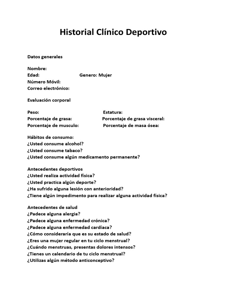 Historial Clinico Deportivo | PDF Historial Clinico Deportivo | PDF