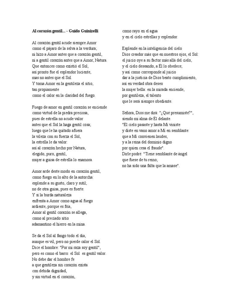 Guido Guinizelli - Al Cor Gentil. - .IMPR | PDF | Amor