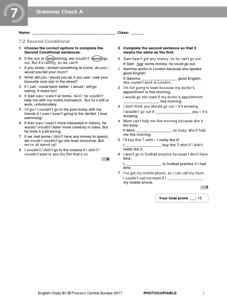 ECB1 - Tests - Grammar Check 7.2A | PDF