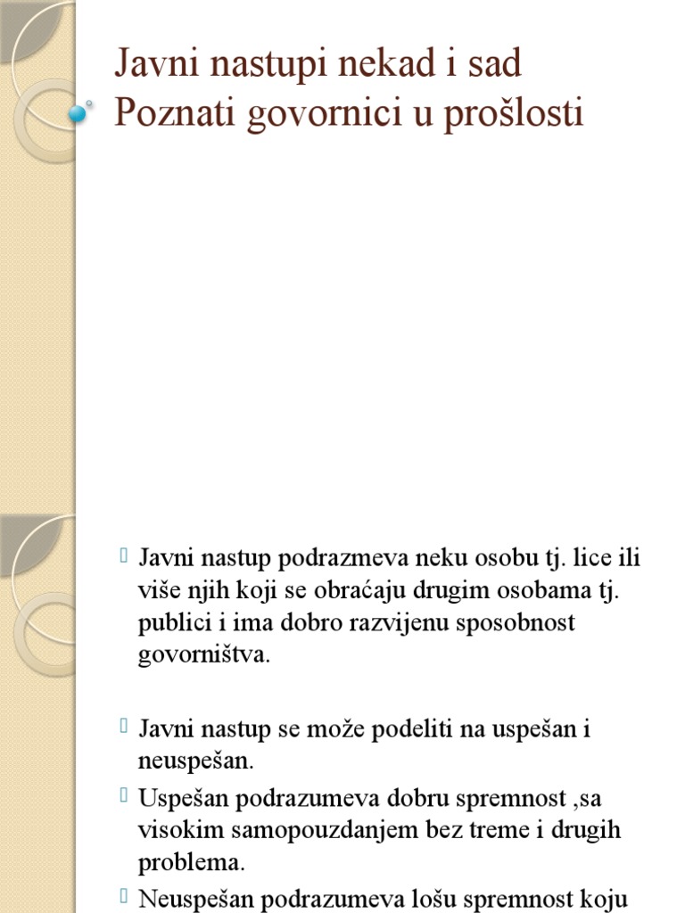 Javni Nastupi Nekad I Sad | PDF