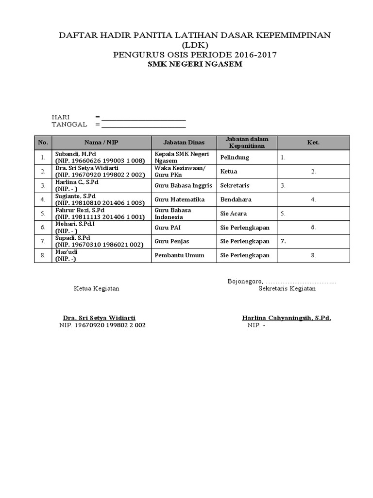 Daftar Hadir Panitia Guru | PDF
