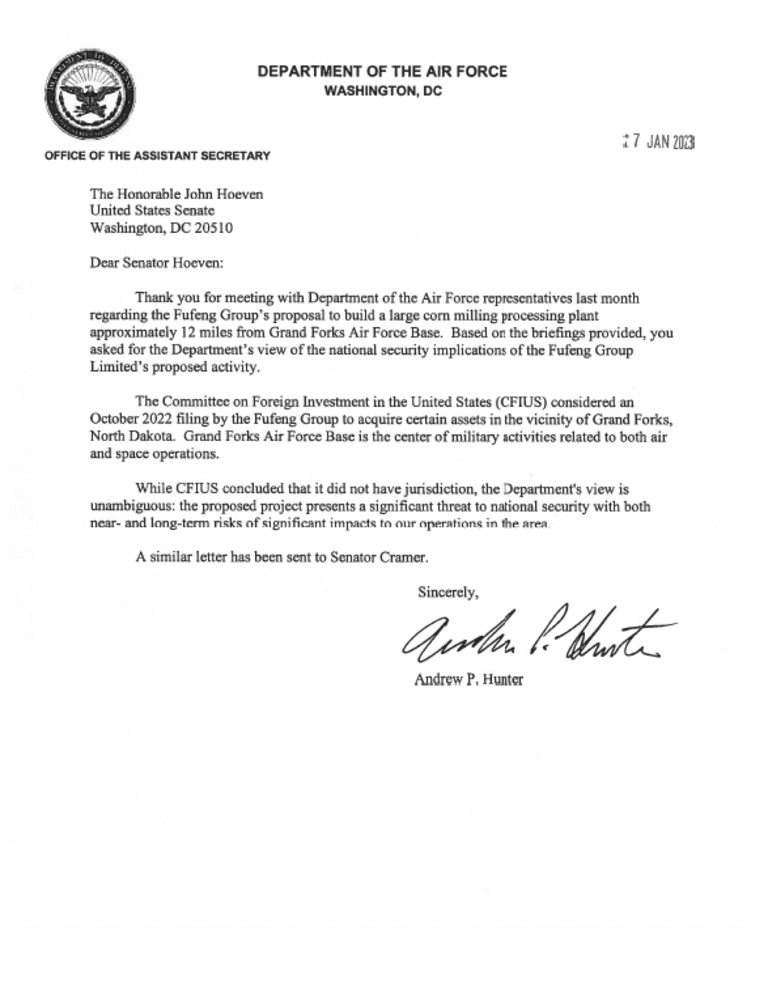 U.S. Air Force Fufeng Letter | PDF