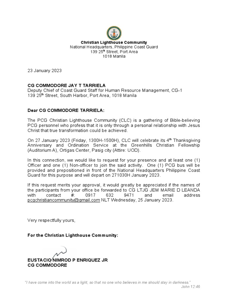 Invitation For 4th CLC Anniv | PDF | Manila | Military Branches