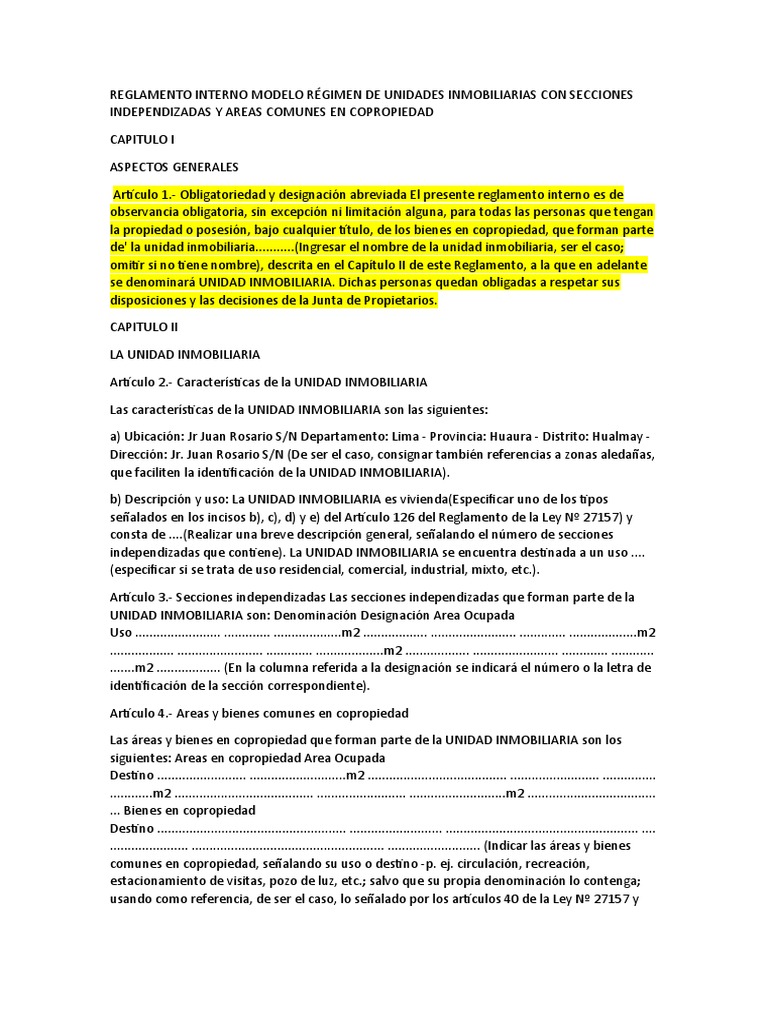 Modelo de Reglamento Interno | PDF | Condominio | Propiedad