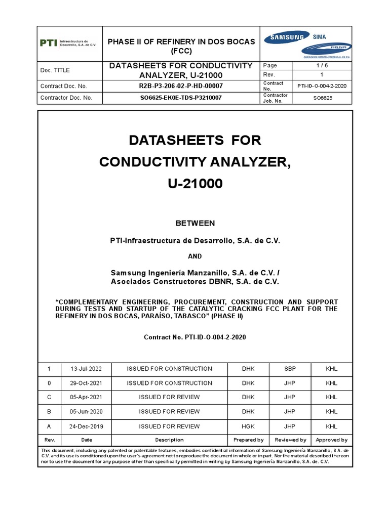 R2B-P3-206-02-P-HD-00007 - Rev.1 - Datasheets For Conductivity Analyzer U-21000 - Eng | PDF ...