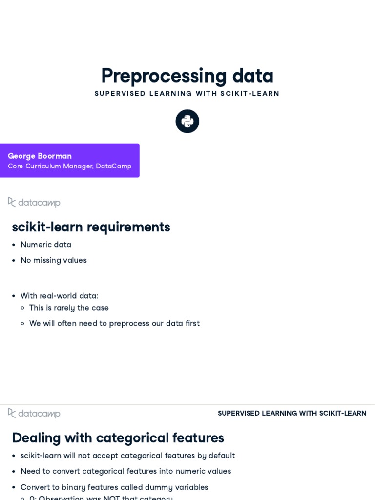 Data Preprocessing for Scikit-Learn | PDF | Machine Learning | Categorical Variable