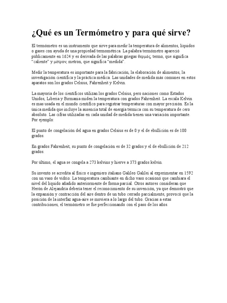Qué es un Termómetro y para qué sirve | PDF | Termómetro | Celsius