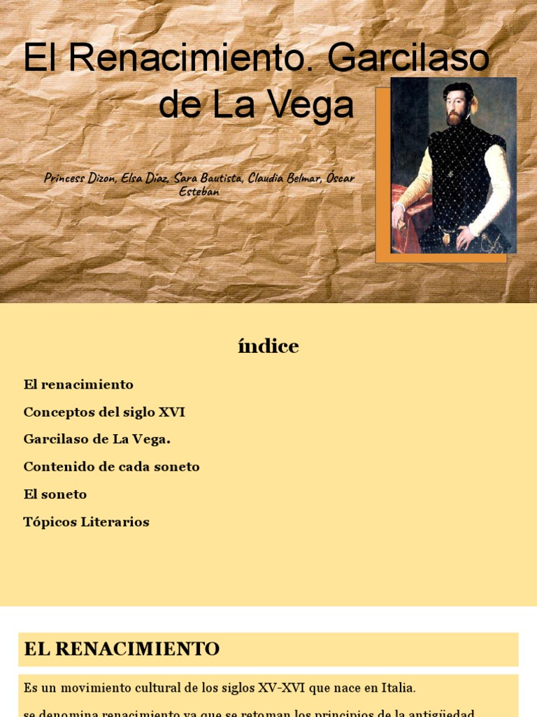 El Renacimiento. Garcilaso de La Vega | PDF | Sonetos | Renacimiento