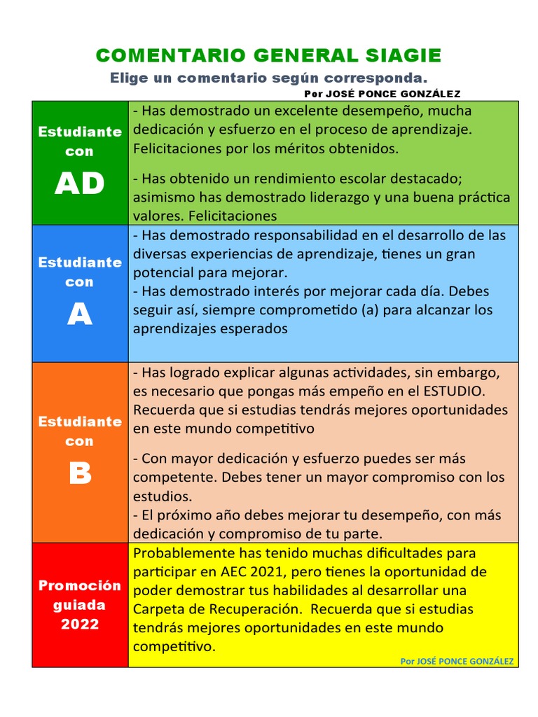 COMENTARIO GENERAL SIAGIE | PDF