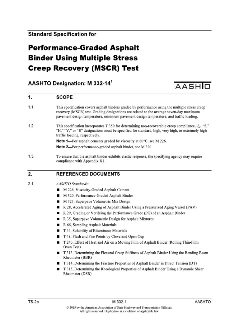 Aashto M 332-14 MSCR | PDF