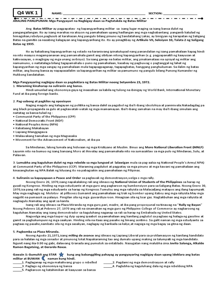 Ap Q4 W1 W2 Thursday | PDF