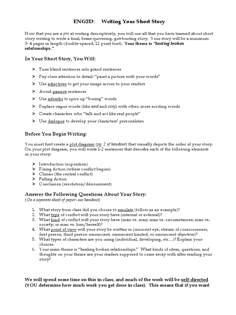 Short Story Assignment Sheet | PDF | Narration | Plot (Narrative)