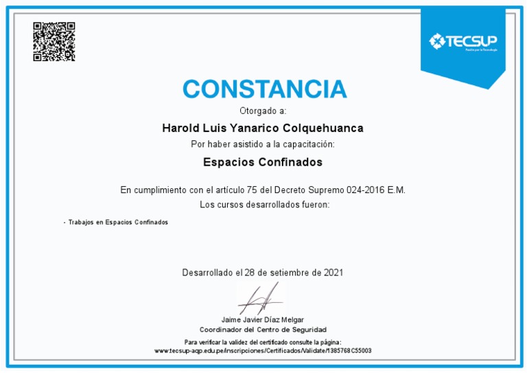 Certificado TECSUP | PDF