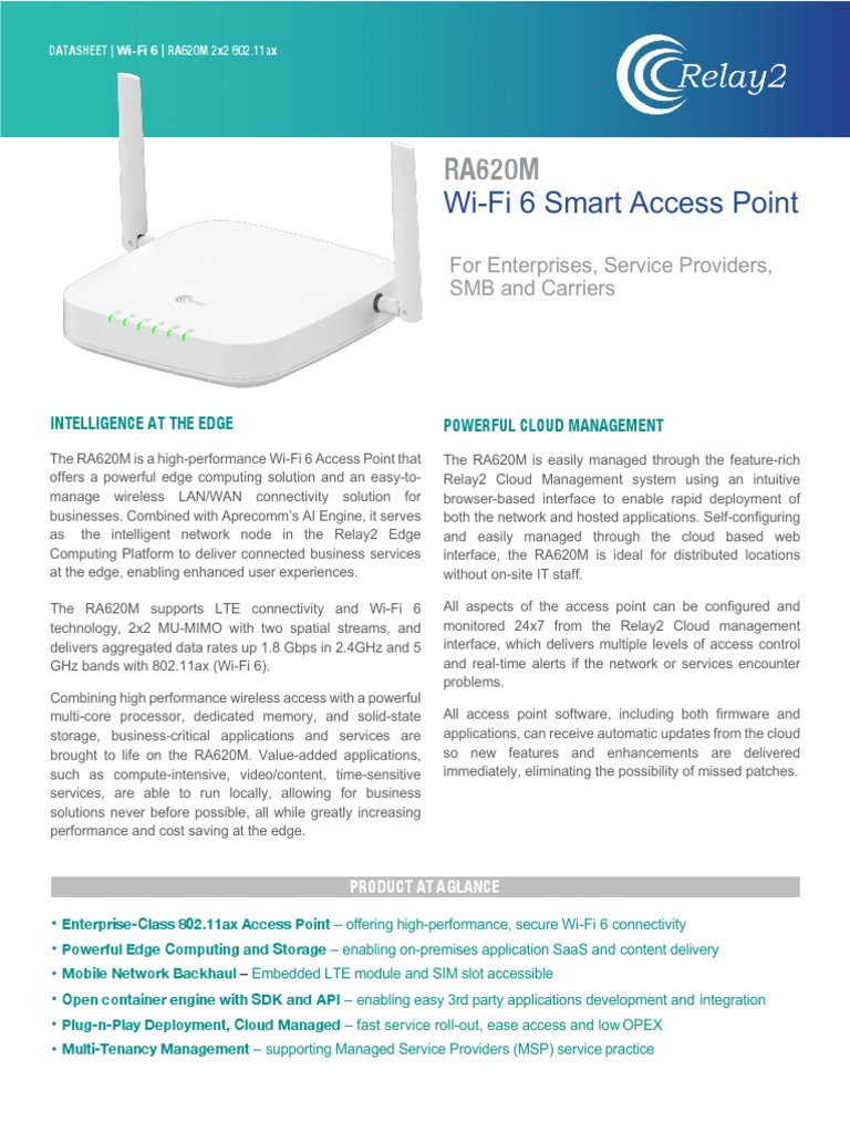 Relay2 RA620M Data Sheet | PDF | Wi Fi | Computer Network