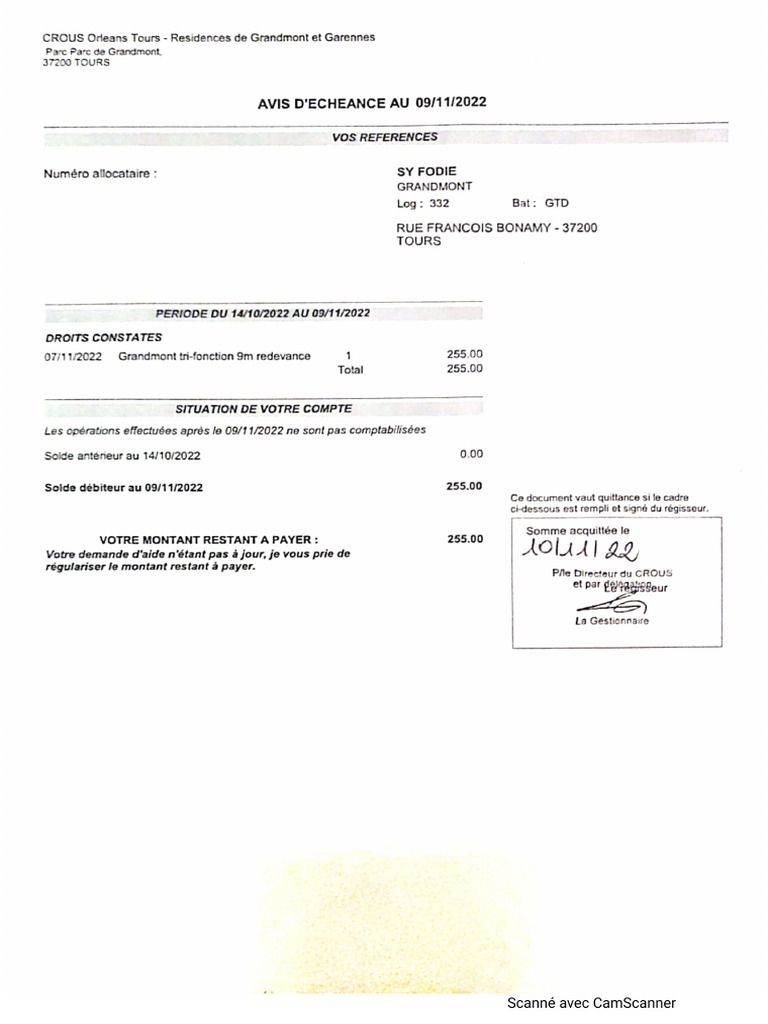 Avis D'échéance Au 09-11-2022 | PDF
