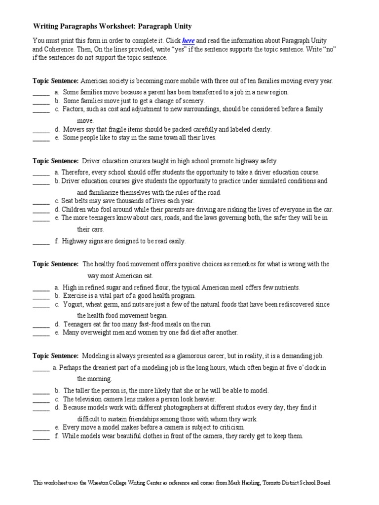 Unity and Coherence - Worksheet - JE | PDF | Salad | Food And Drink