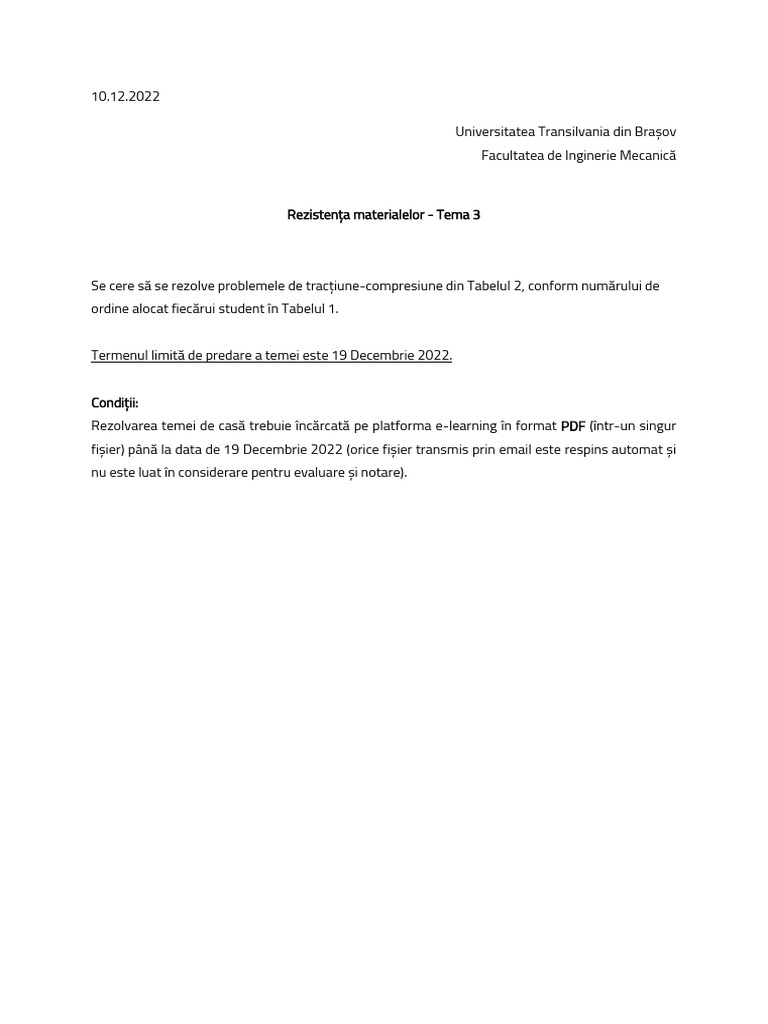 Tema-3 Rezistenta Materialelor I 2022-2023 | PDF