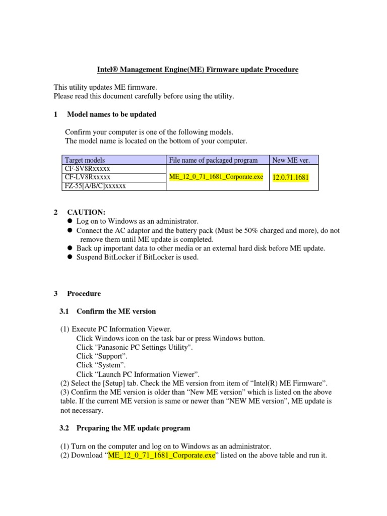 Intel ME Firmware Update Guide | PDF | Microsoft Windows | Personal ...