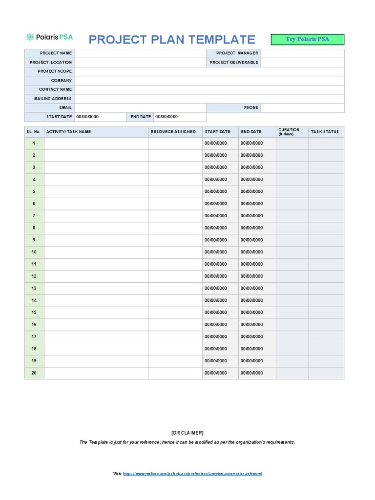 Project Plan Template Polaris | PDF