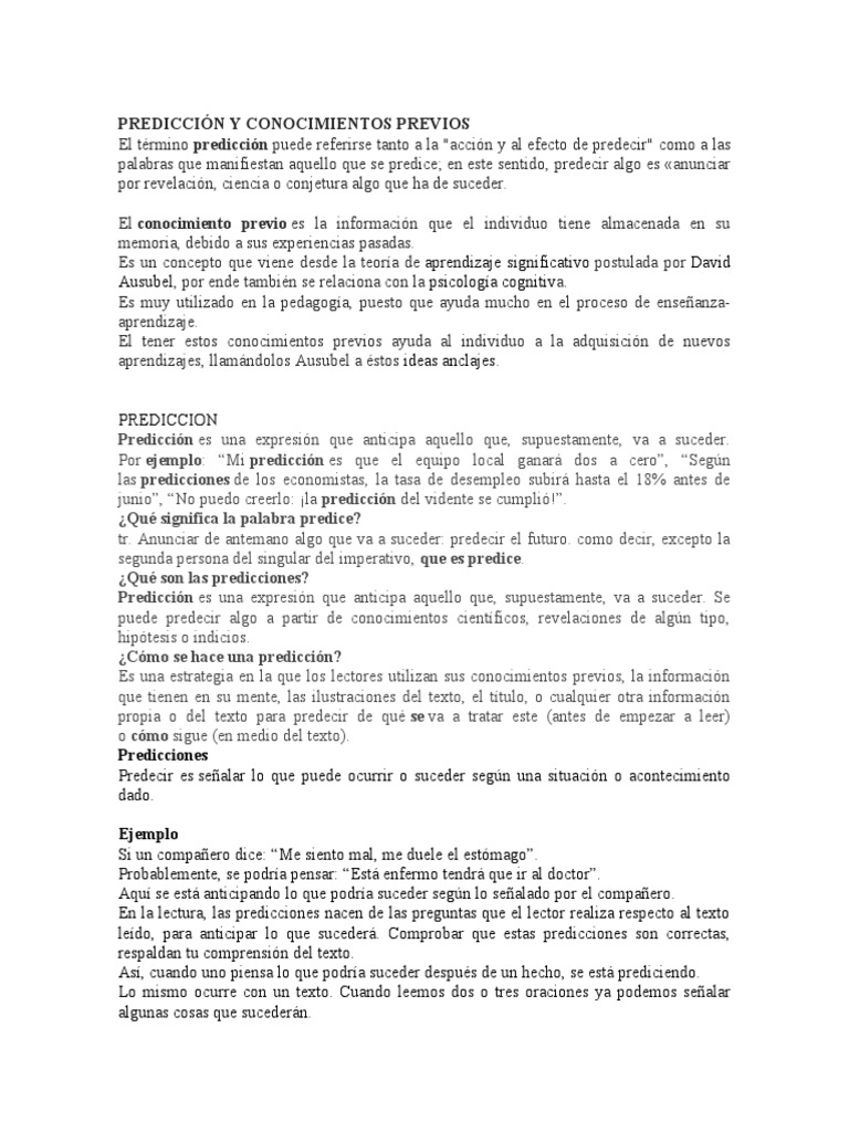 Predicción y Conocimientos Previos | PDF | Predicción | Interacciones ...