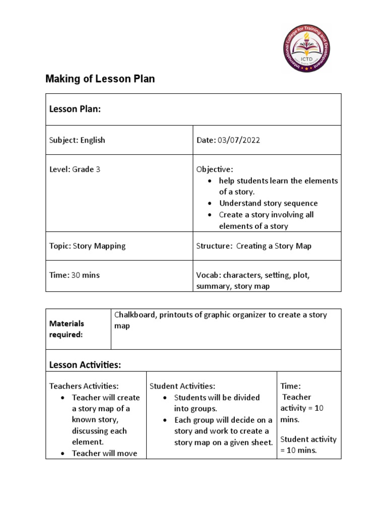 Lesson Plan - Story Mapping - Grade 3 | PDF