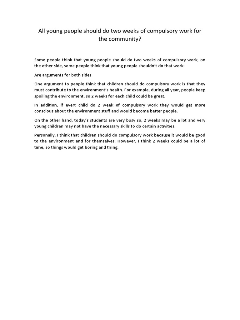 All Young People Should Do Two Weeks of Compulsory Work For The ...