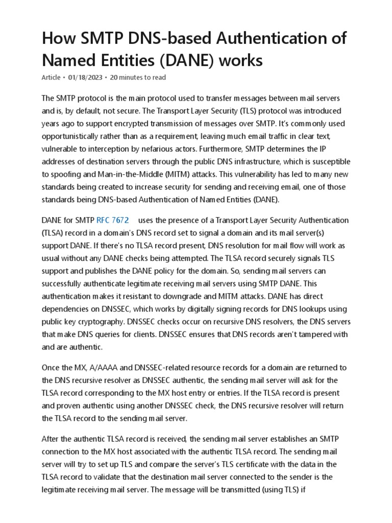 How SMTP DNS-based Authentication of Named Entities (DANE) Works | PDF ...