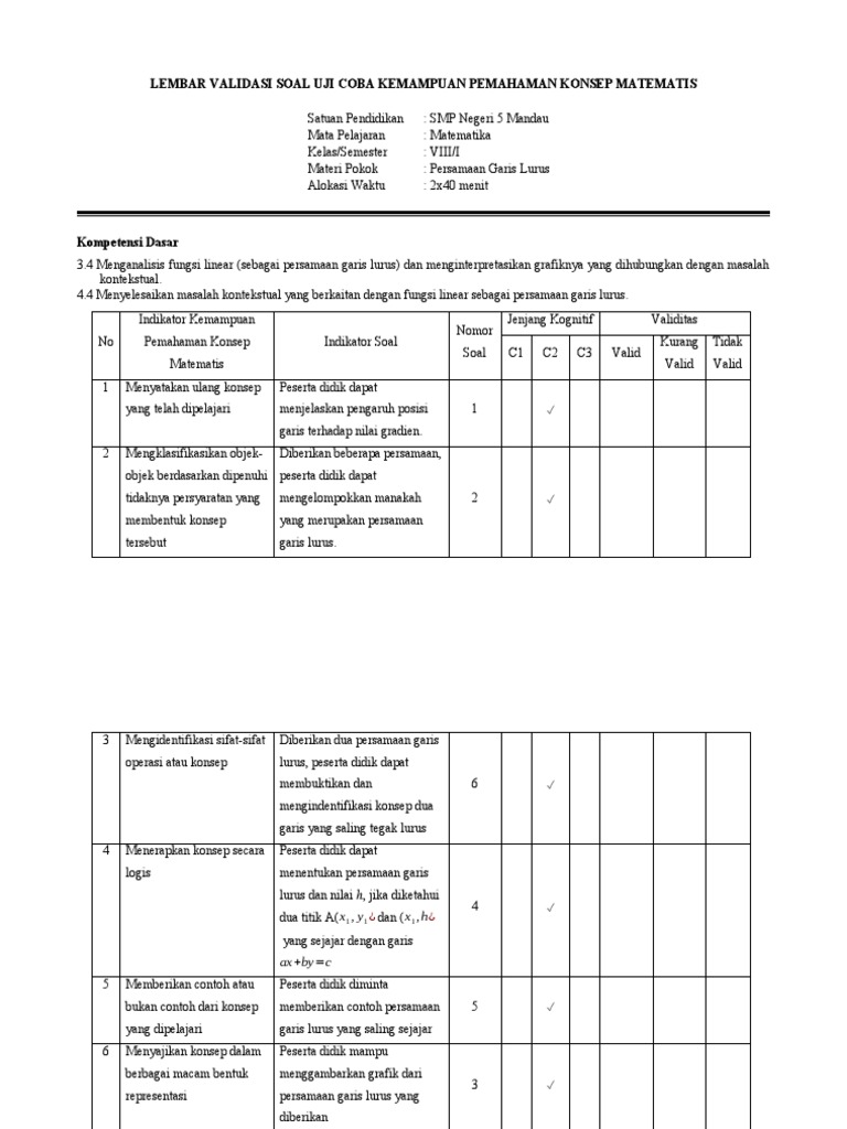 Lembar Validasi Soal Uji Coba | PDF
