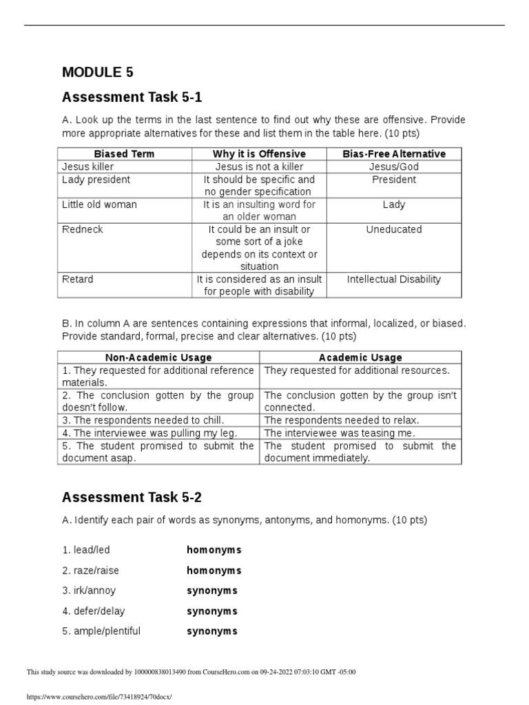 Assessment Task 5-1: Biased Term Why It Is Offensive Bias-Free Alternative | PDF