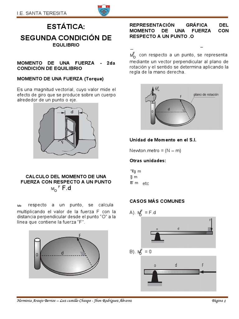 Momento de Fuerza y Equilibrio | PDF | Esfuerzo de torsión | Fuerza