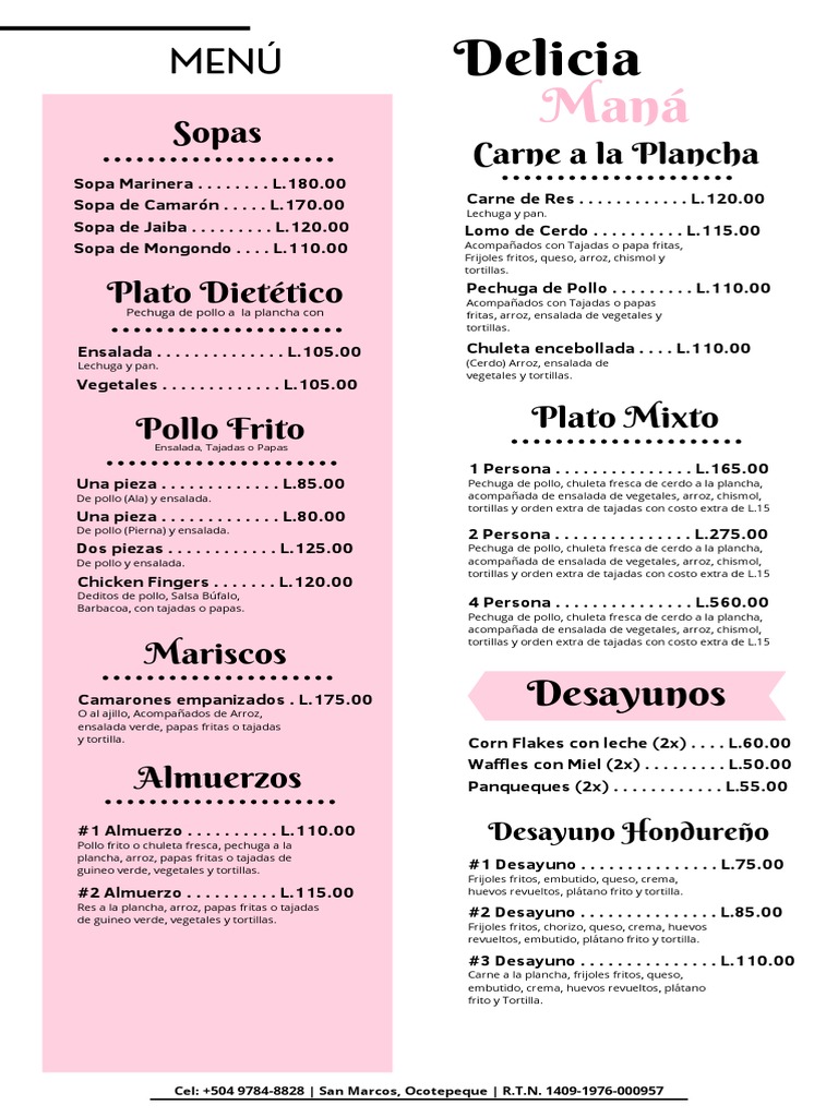 Menú Maná | PDF | Comida regional y étnica | Cocina occidental