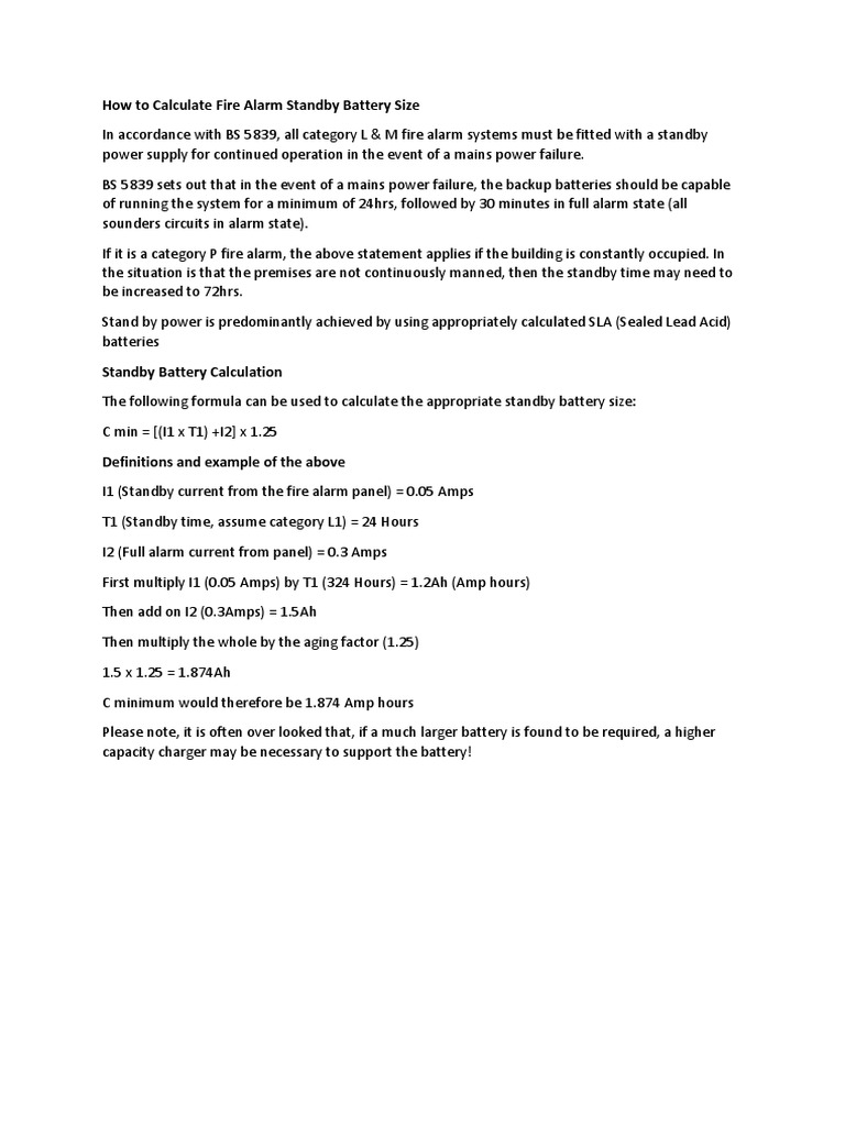 How To Calculate Fire Alarm Standby Battery Size | PDF
