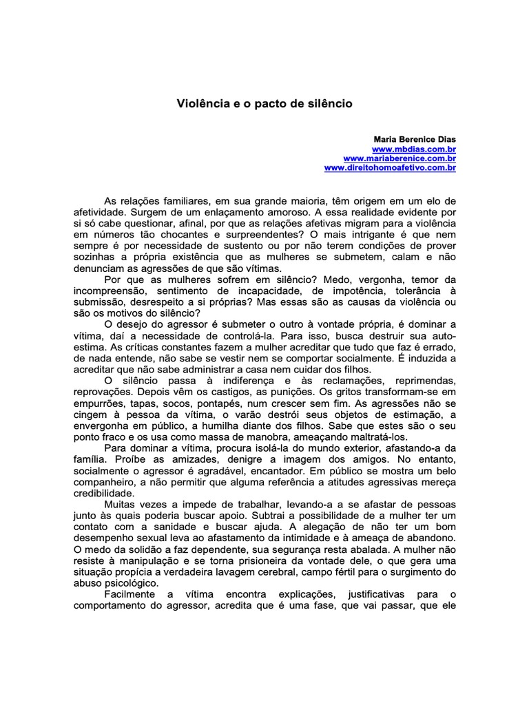 Violência e o Pacto de Silêncio - Maria Berenice Dias | PDF | Agressão | Violência