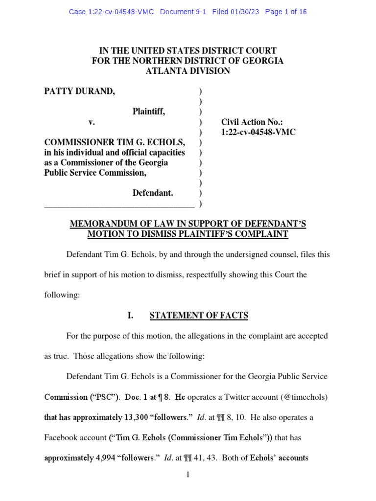 Memorandum of Law in Support of Defendant's Motion To Dismiss Plaintiff ...