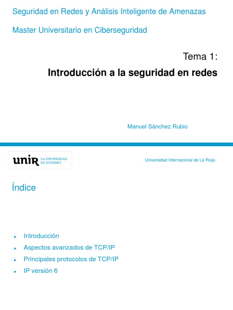 01 A2 Tema 01 Introducción Seguridad Redes | PDF | Yo Pv6 | Protocolos de internet