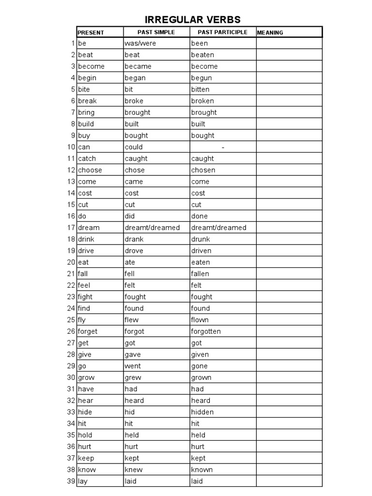 IRREGULAR VERBS 7th | PDF