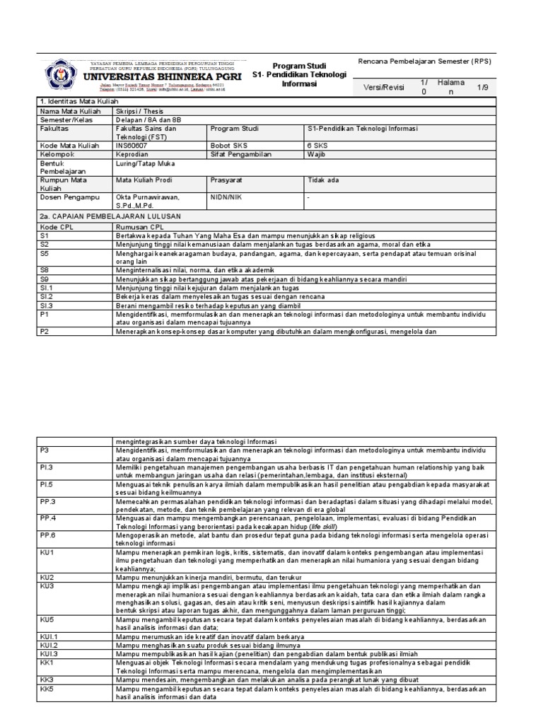 RPS - Skripsi - PTI Semester 8 | PDF