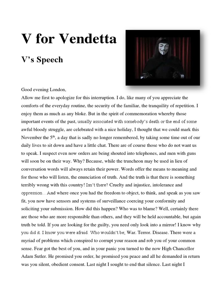 V For Vendetta Speech | PDF