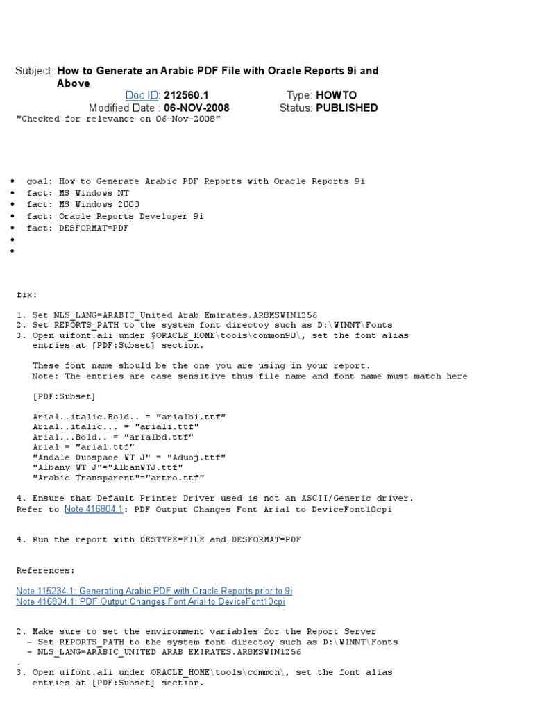How To Generate An Arabic PDF File With Oracle Reports 9i and Above ...
