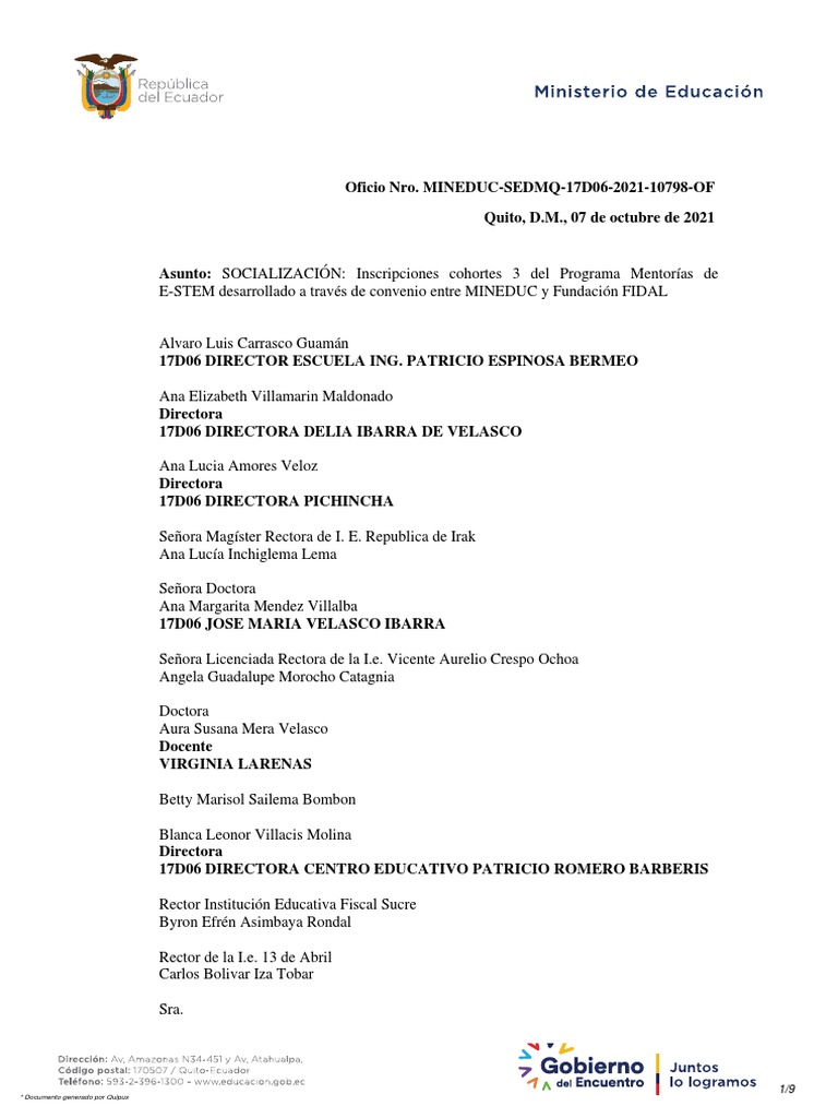 Mineduc Sedmq 17D06 2021 10798 of | PDF | Ecuador